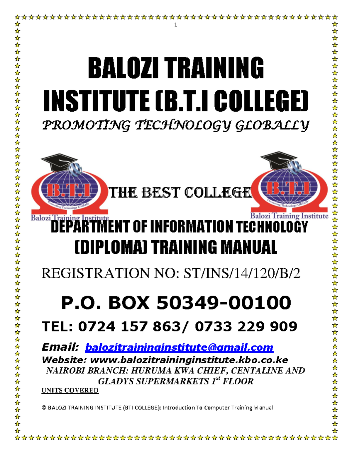Introduction to ict - lecture notes - BALOZI TRAINING INSTITUTE (B.T ...