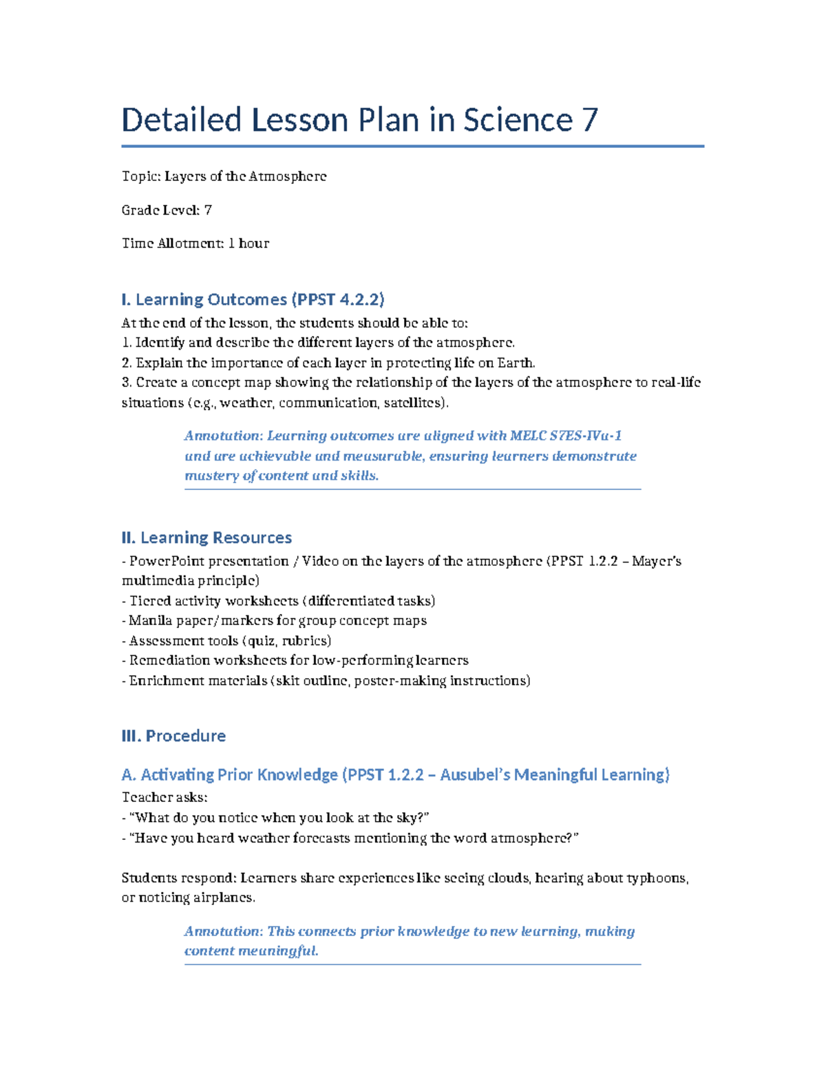 Revised Lesson Plan for Science 7: Exploring the Atmosphere Layers ...