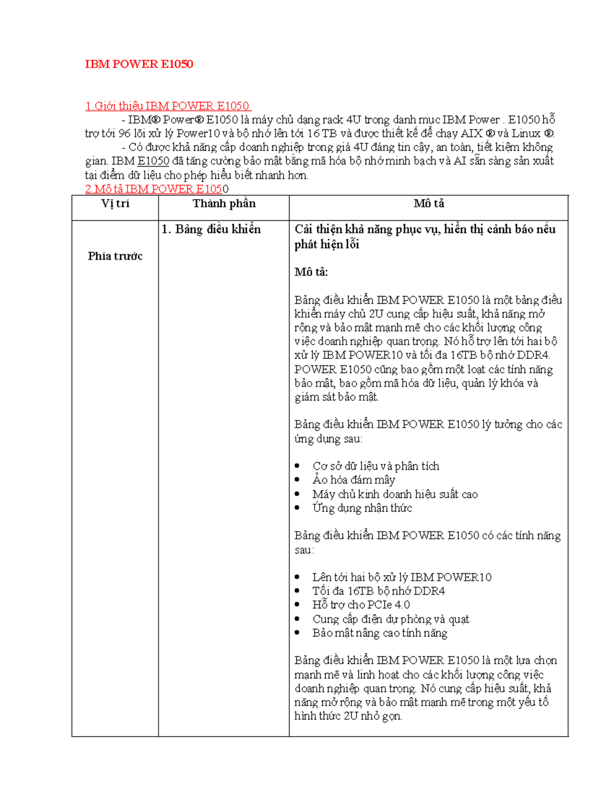 Báo cáo kỹ thuật về IBM POWER E1050 - Nhóm 4 - Studocu