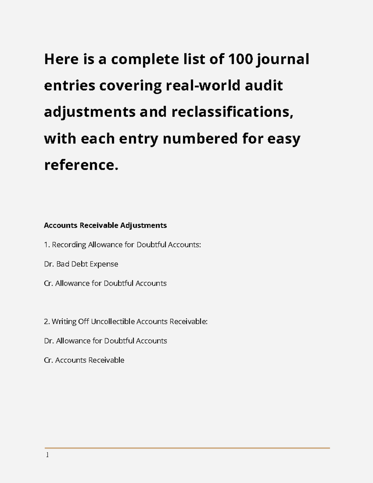 100 Journal Entries on Audit Adjustments - Comprehensive Notes - Studocu