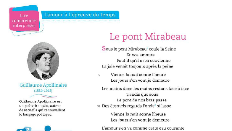 Interprétation du Poème "Le Pont Mirabeau" - G. Apollinaire - Studocu