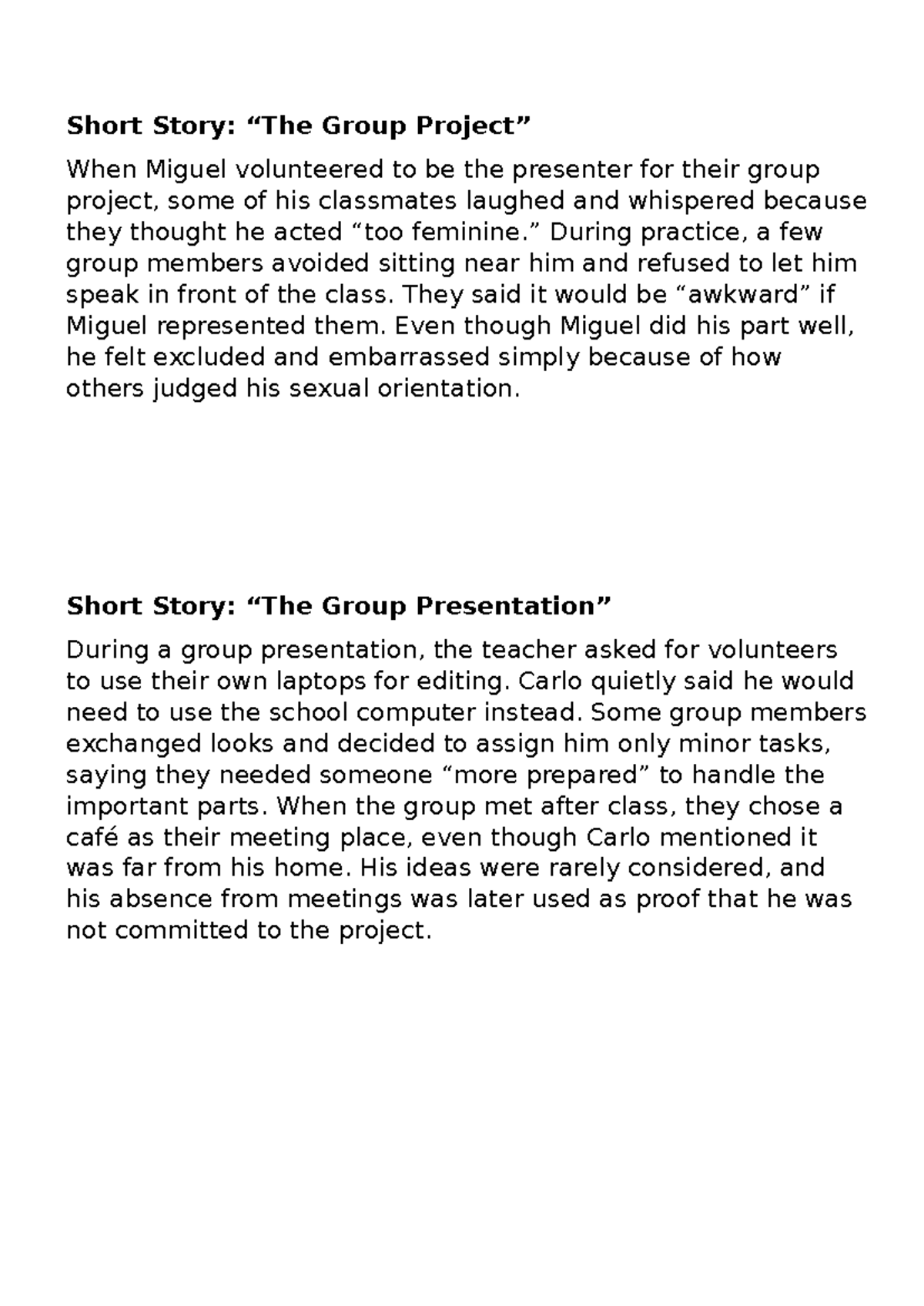Short Story: Group Dynamics and Exclusion in Projects - Studocu