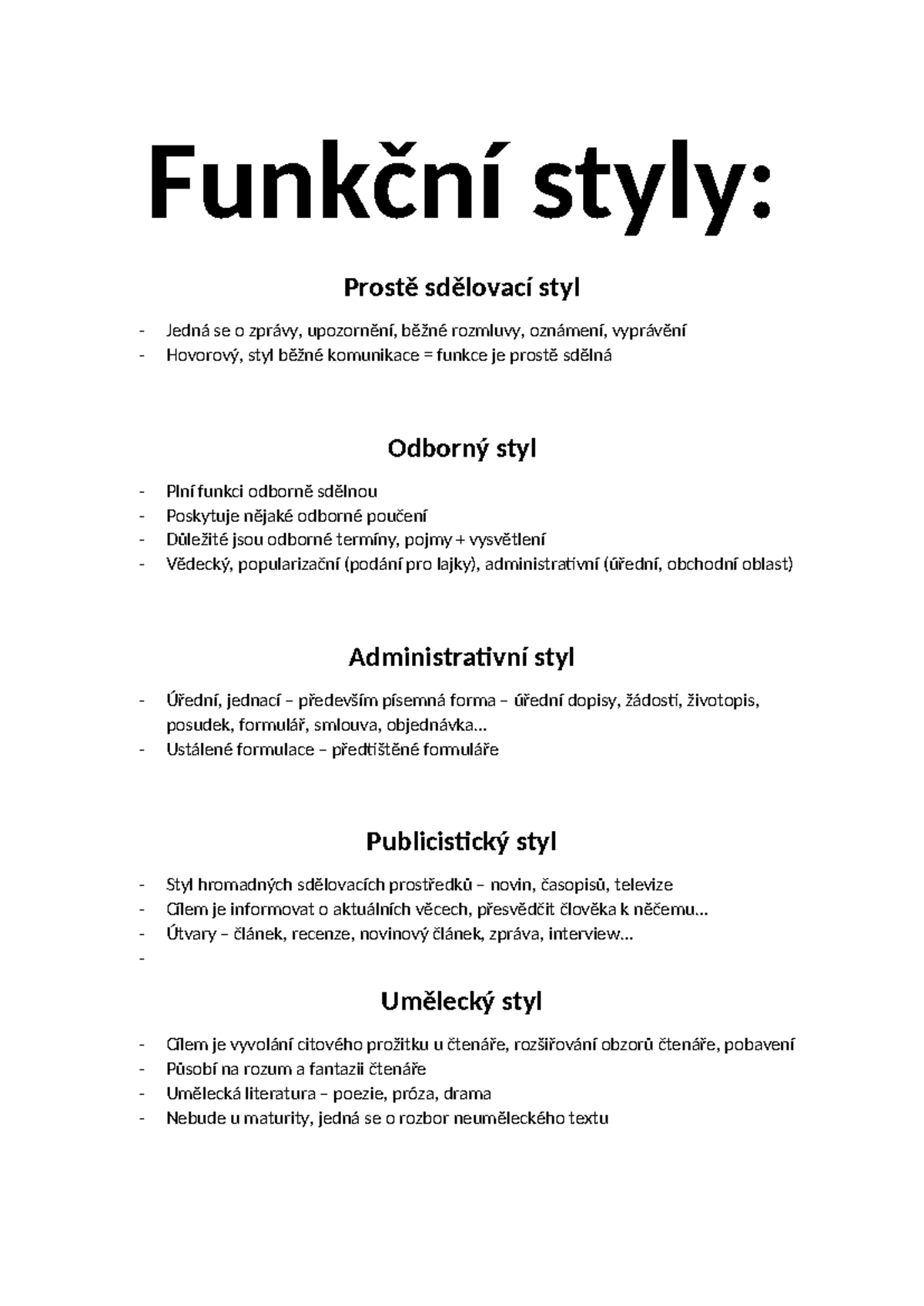 Funkční styly a slohové postupy: Přehled a analýza - Studocu