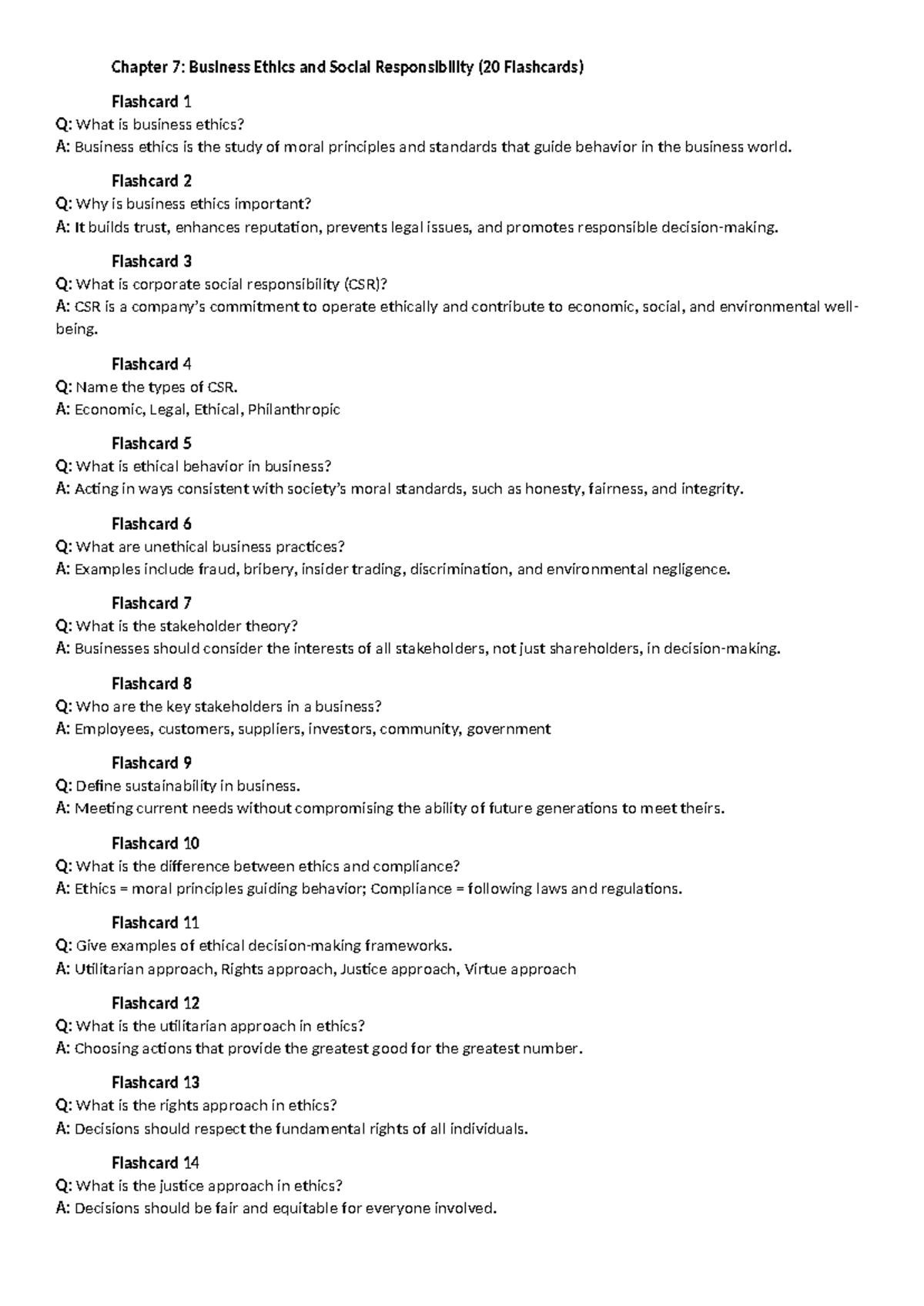 Chapter 7: Business Ethics & Social Responsibility (20 Flashcards ...