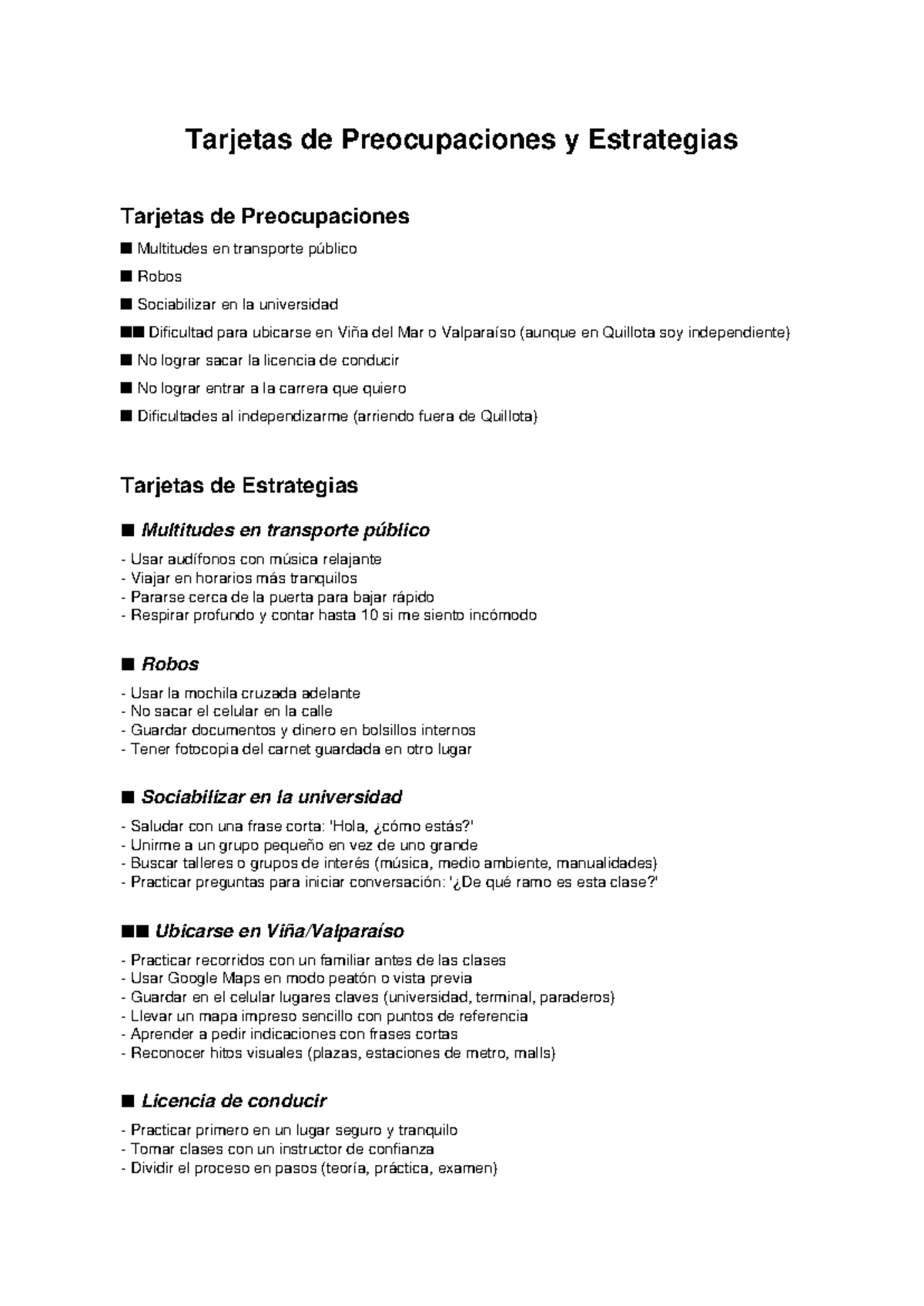 Tarjetas de Estrategias para la Transición a la Vida Adulta - Studocu