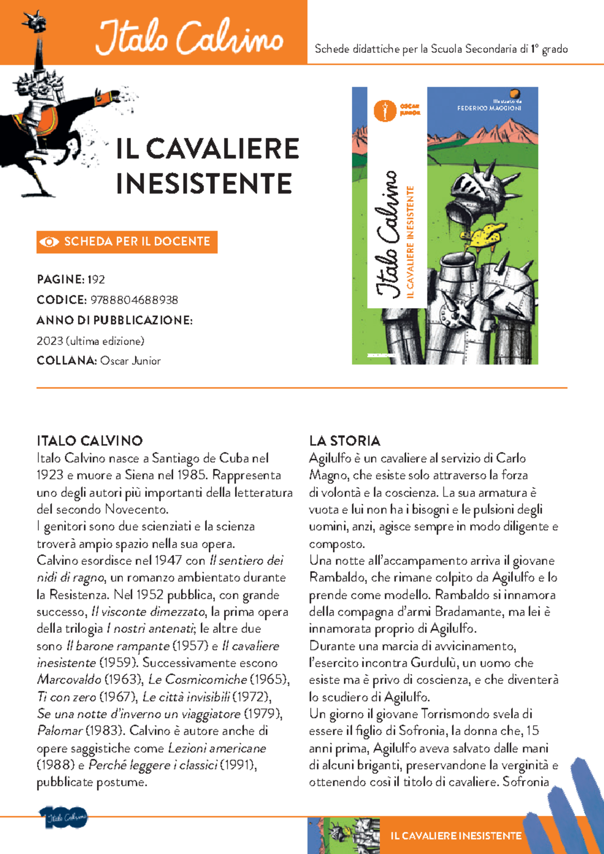 Scheda Didattica sul Cavaliere Inesistente - Italo Calvino (2023) - Studocu