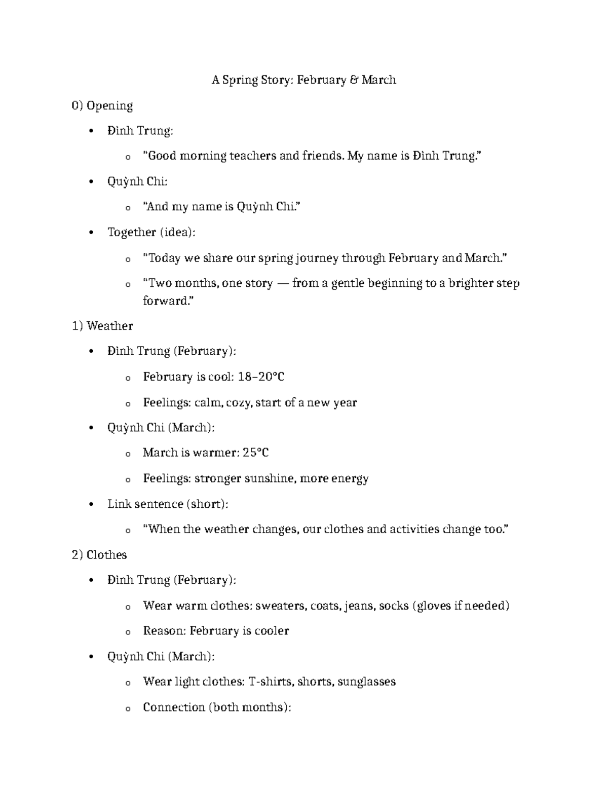A Spring Story Outline: Transition from February to March - 5C1 - Studocu