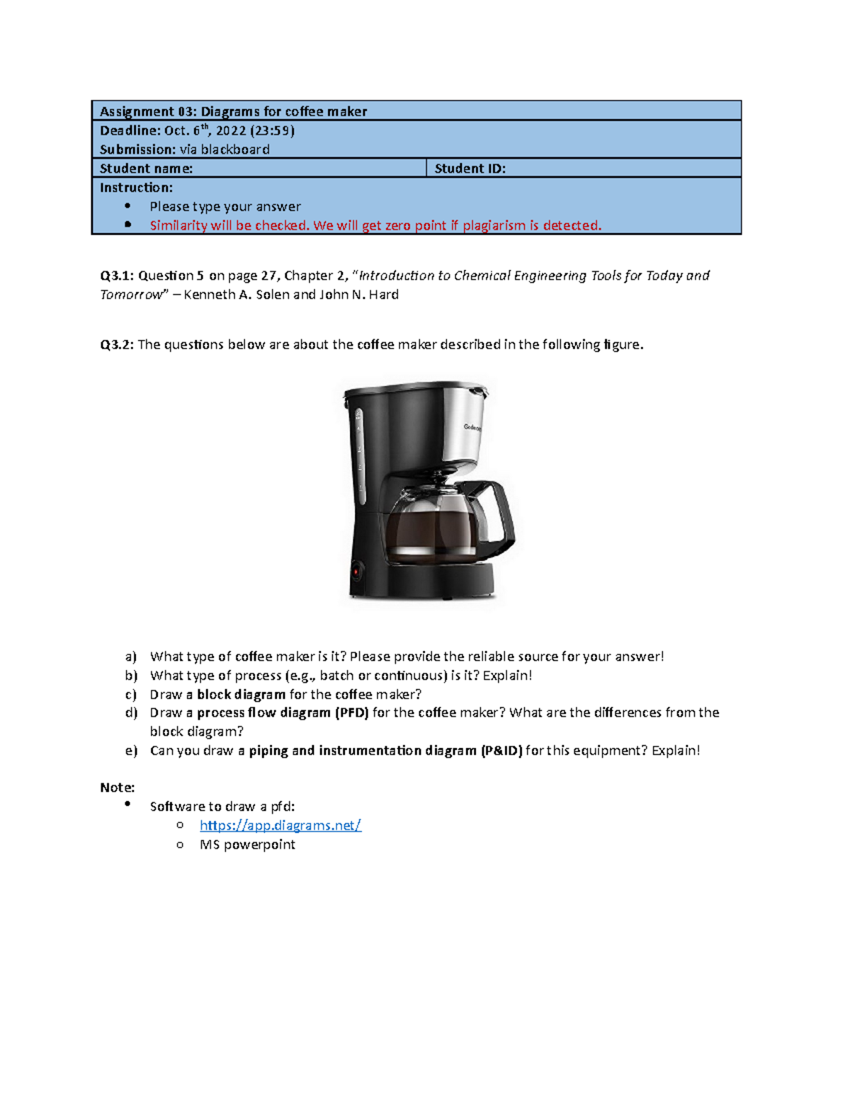 Assignment 03 - Diagrams for a coffee maker - Assignment 03: Diagrams ...