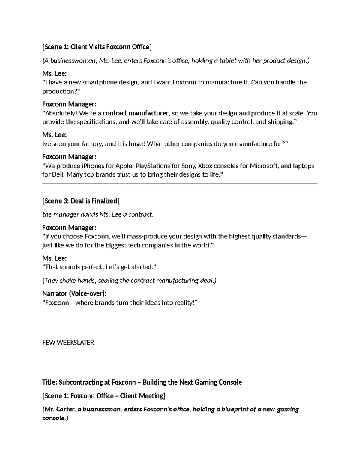 BPO Roleplay Script: Client Meetings & Subcontracting at Foxconn - Studocu