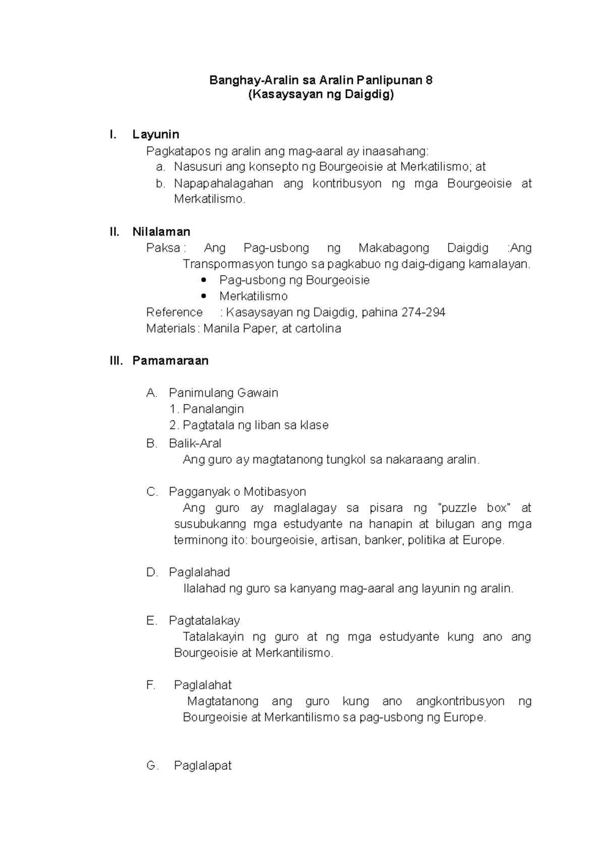 LP AP 1 - Lesson Plan - Banghay-Aralin sa Aralin Panlipunan 8 ...