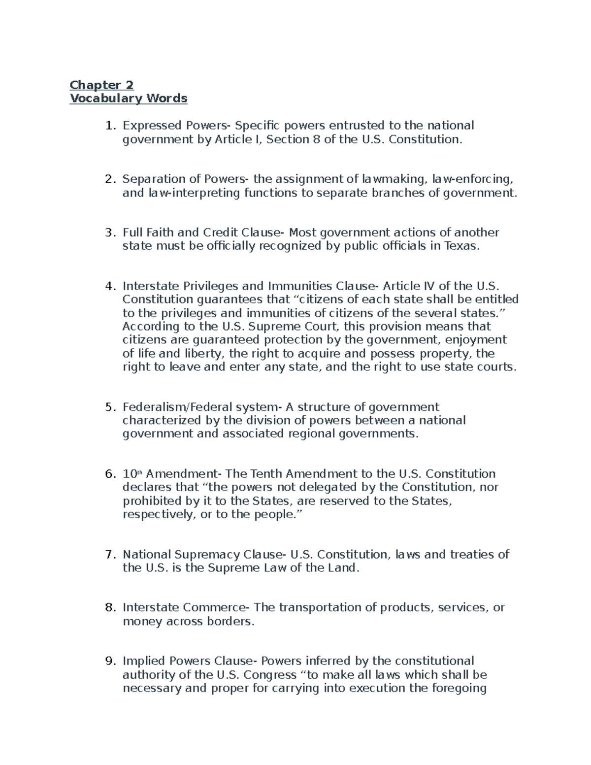 Texas Government Exam 1 Review: Key Concepts from Chapter 2 - Studocu