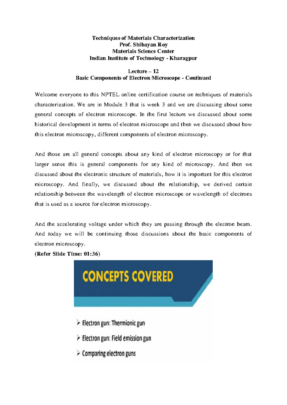 Lec 12: Basic Components of Electron Microscopes - Prof. Shibayan Roy ...
