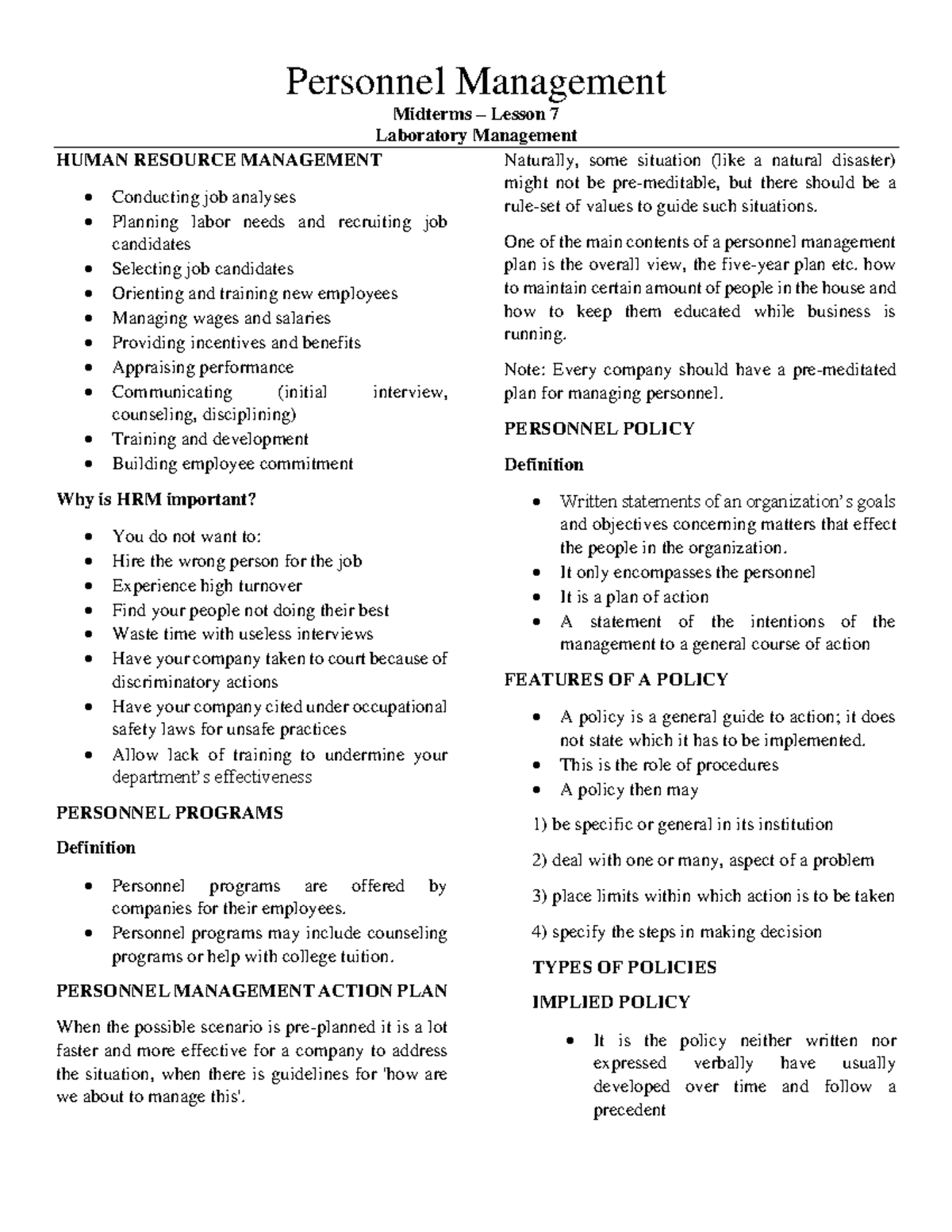 UNIT 7 Personnel Management - Personnel Management Midterms – Lesson 7 ...