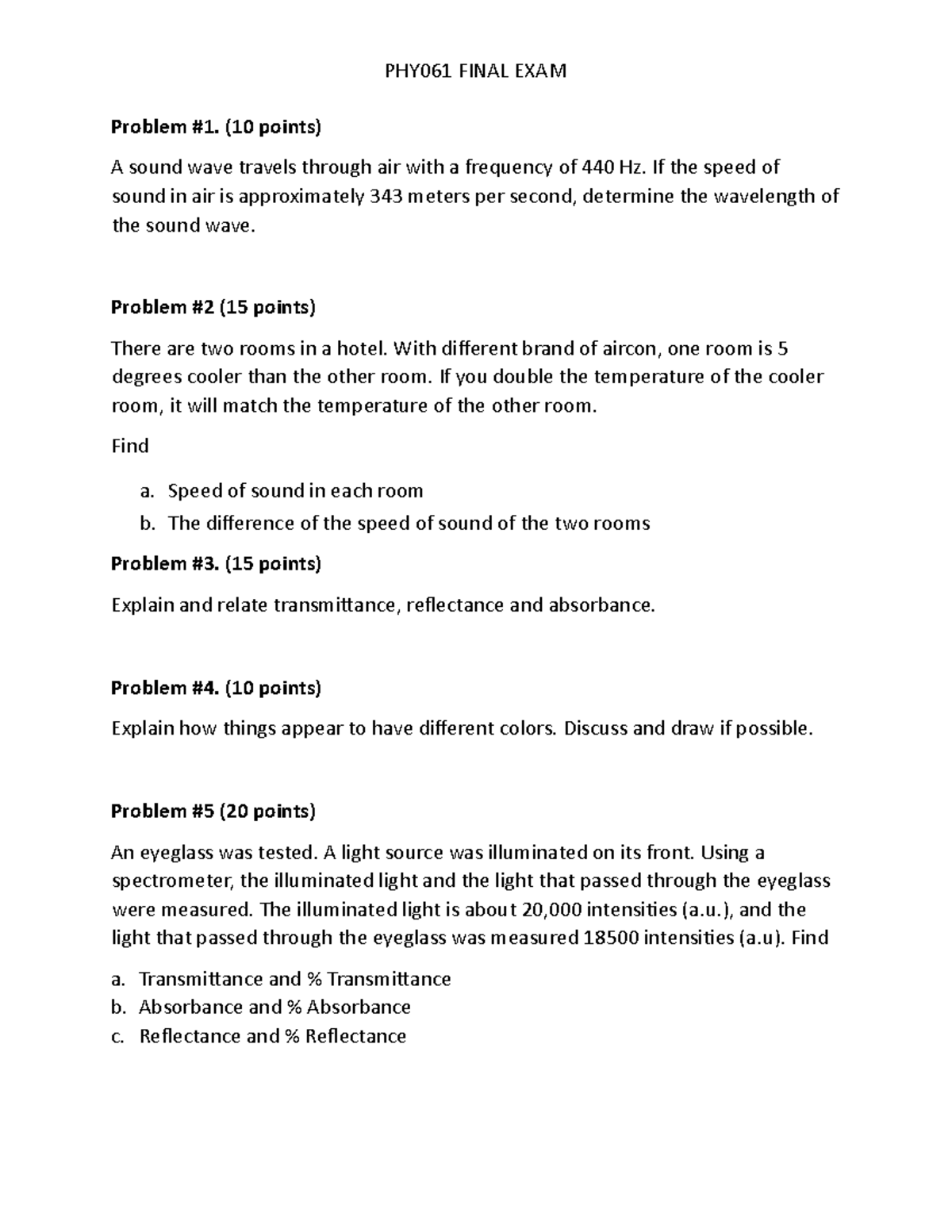 PHY061 Final Exam: Wave Properties & Light Behavior in Electronics ...