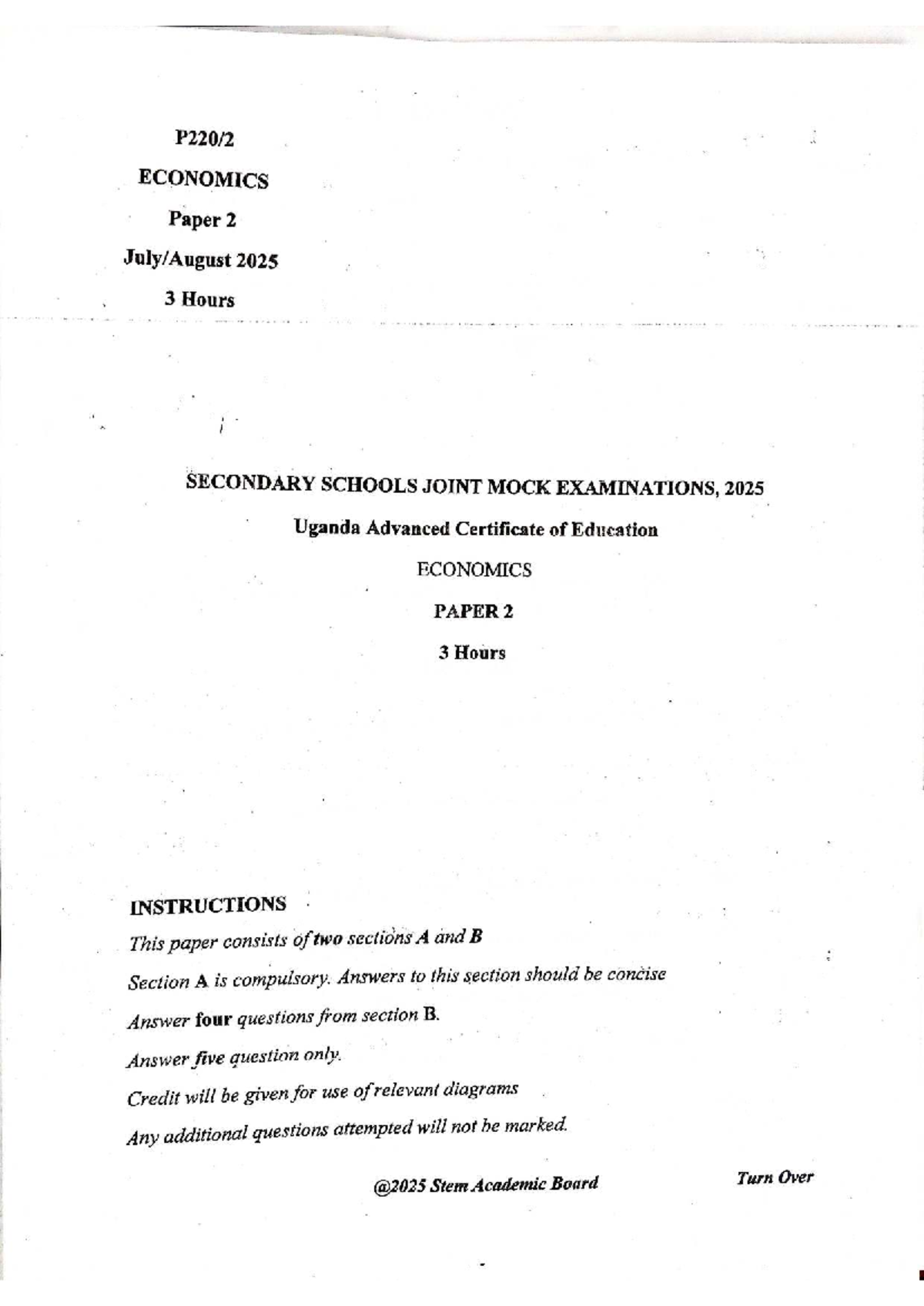 ECONOMICS Paper 2 Mock Exam 2025 - Secondary Schools Guide - Studocu