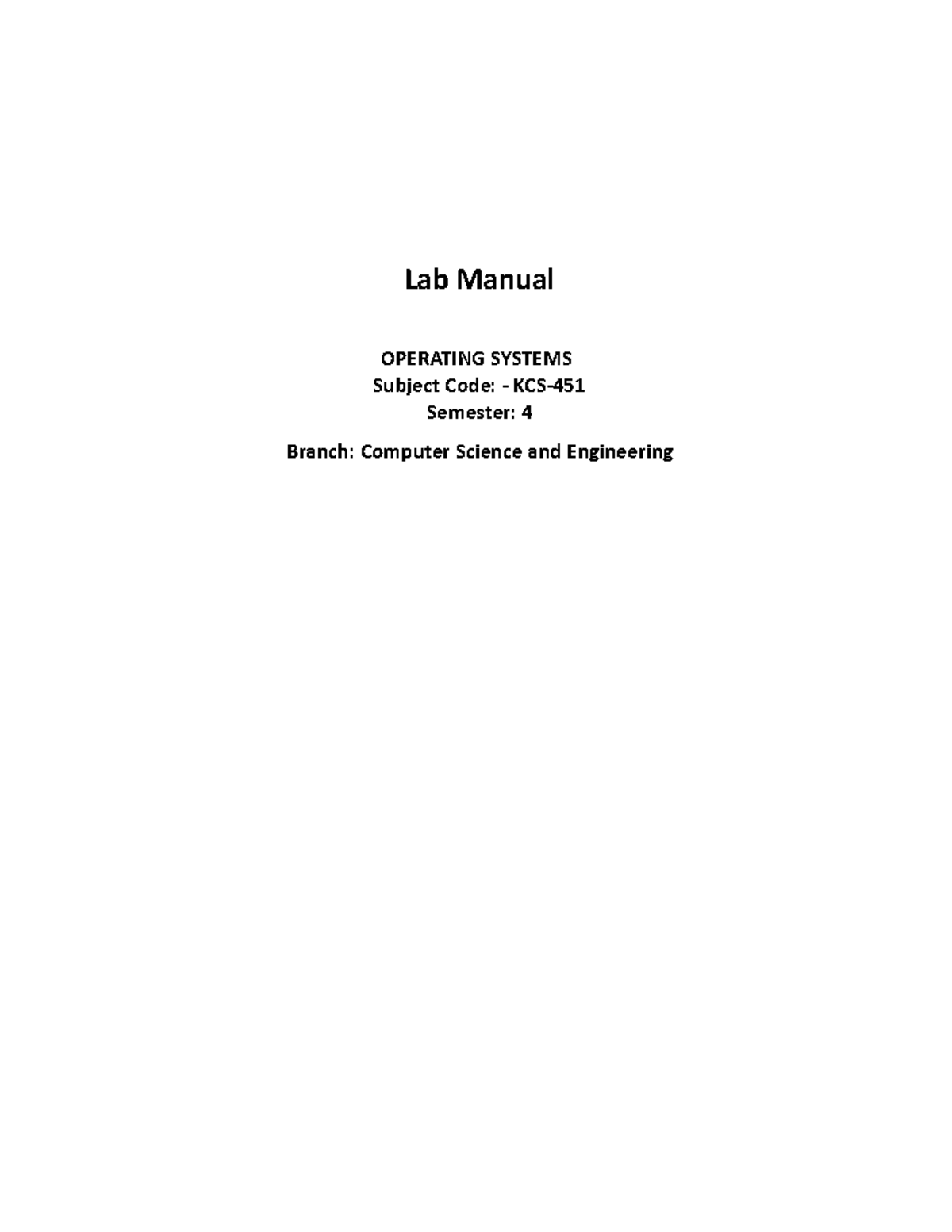 OS Lab Manual KCS451 - Practical Experiments for Operating Systems - Studocu