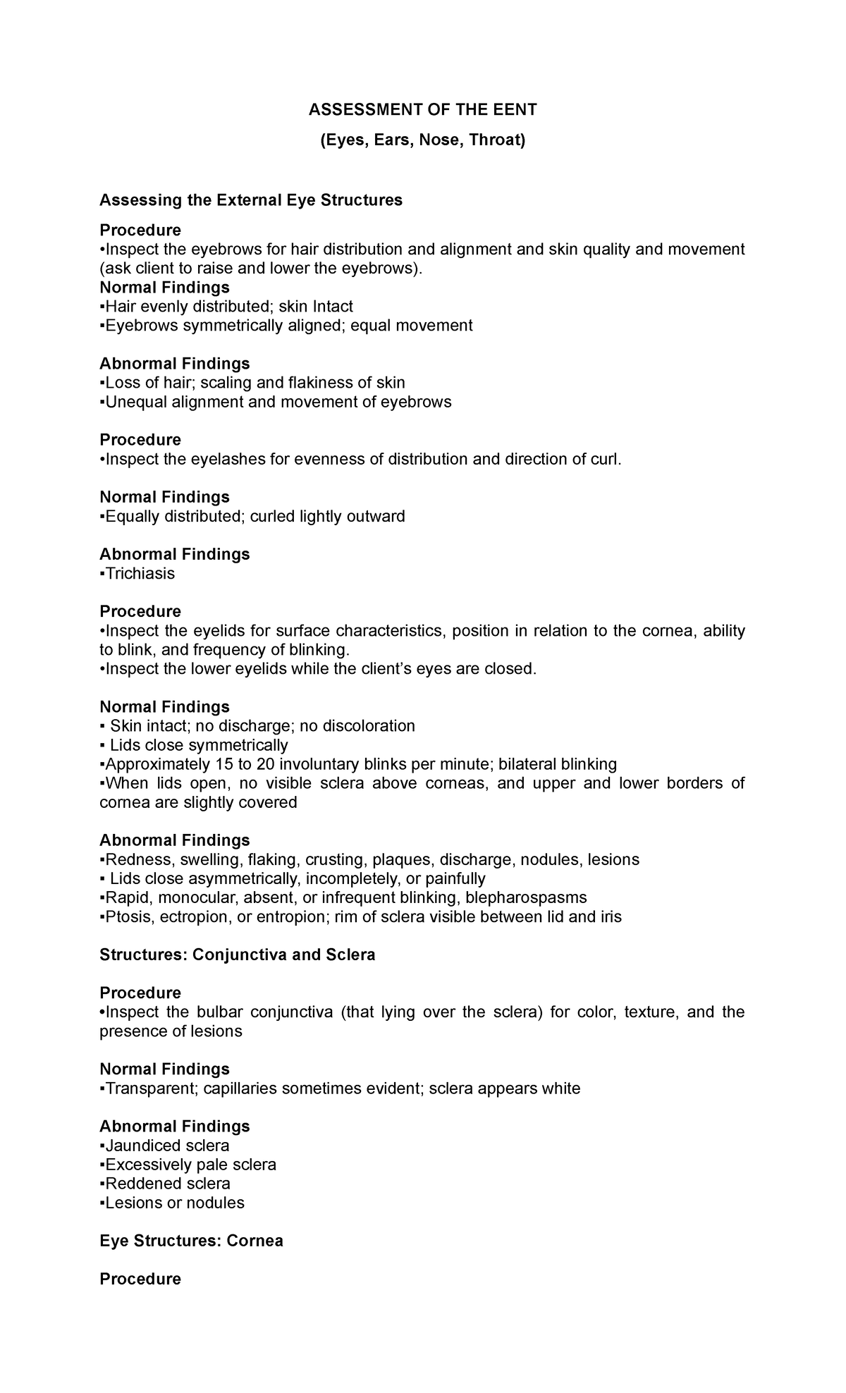 Assessment of EENT: Script for Return Demonstration (NUR 101) - Studocu