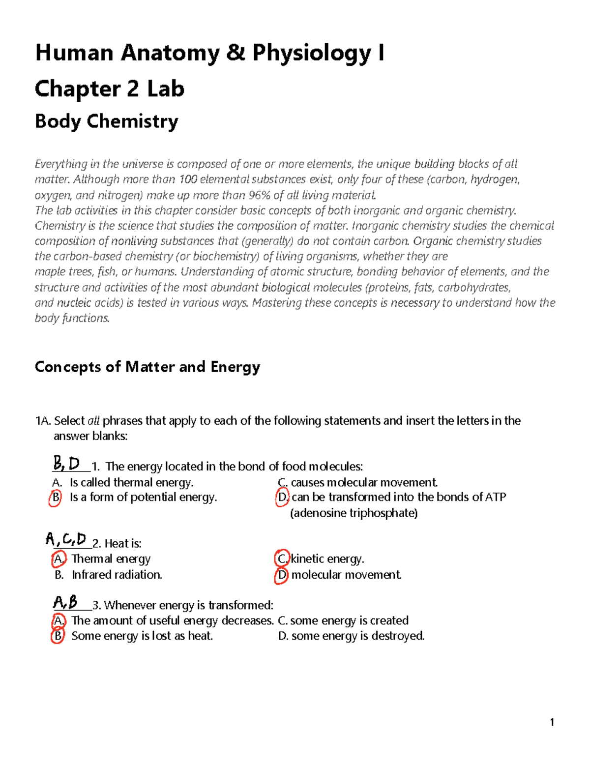AP LAB CH 2: Body Chemistry & Composition of Matter - Studocu