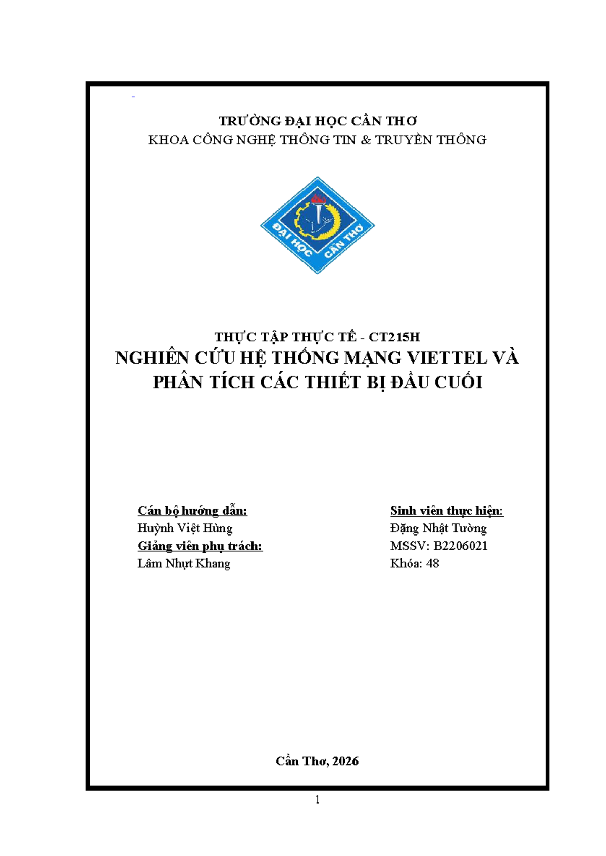 Báo cáo Thực tập Thực tế CT215H: Nghiên cứu Hệ thống Mạng Viettel - Studocu