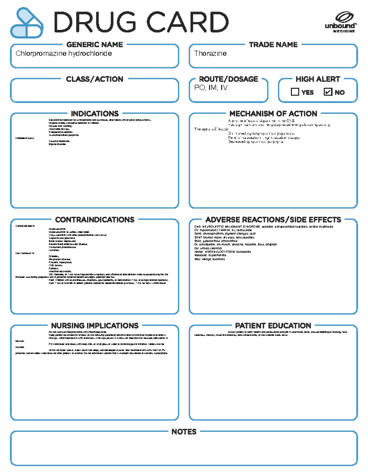 Blank Nursing Drug Cards