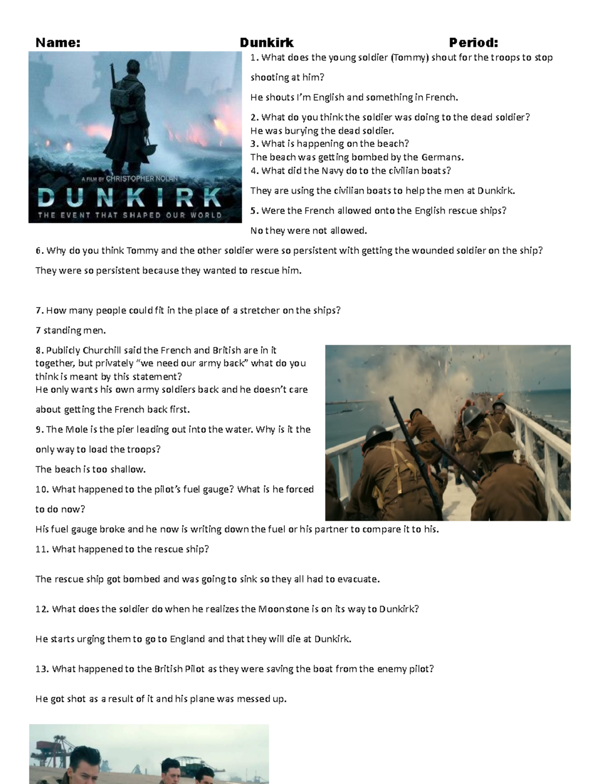 Dunkirk Movie Guide (Study Worksheet) - Key Questions & Answers - Studocu