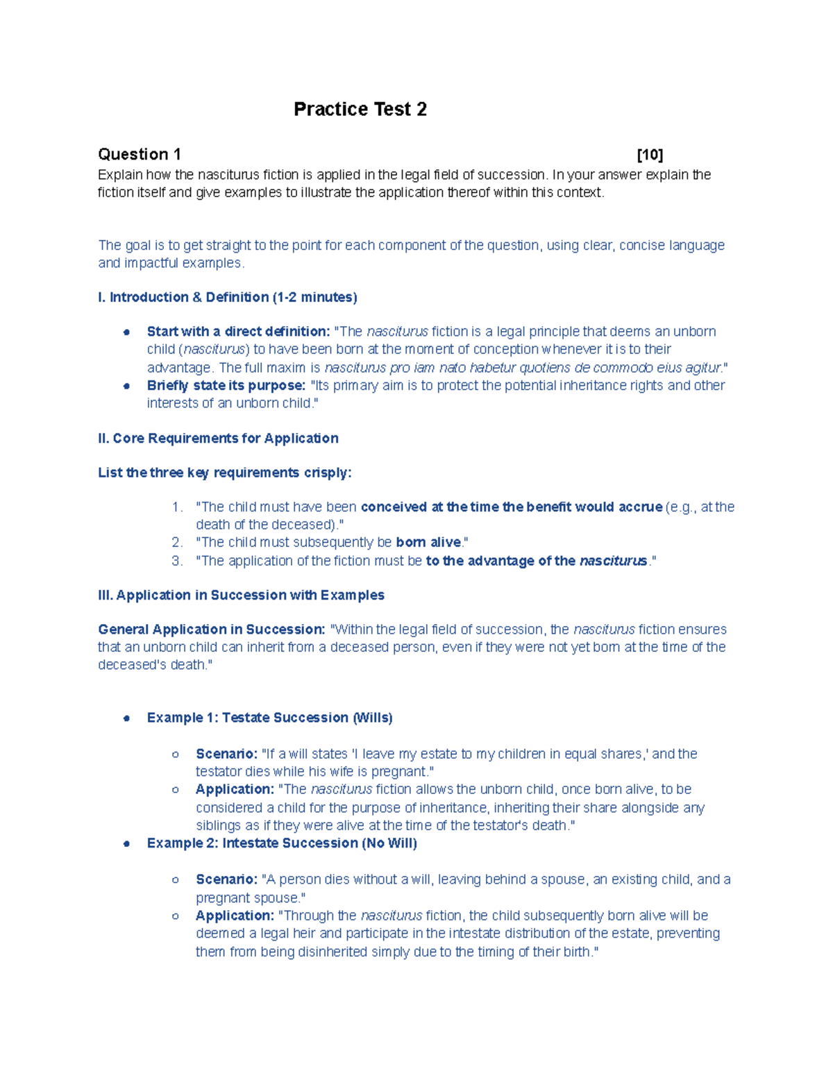 Memo of Practice Test 2: Nasciturus Fiction and Legal Implications in ...