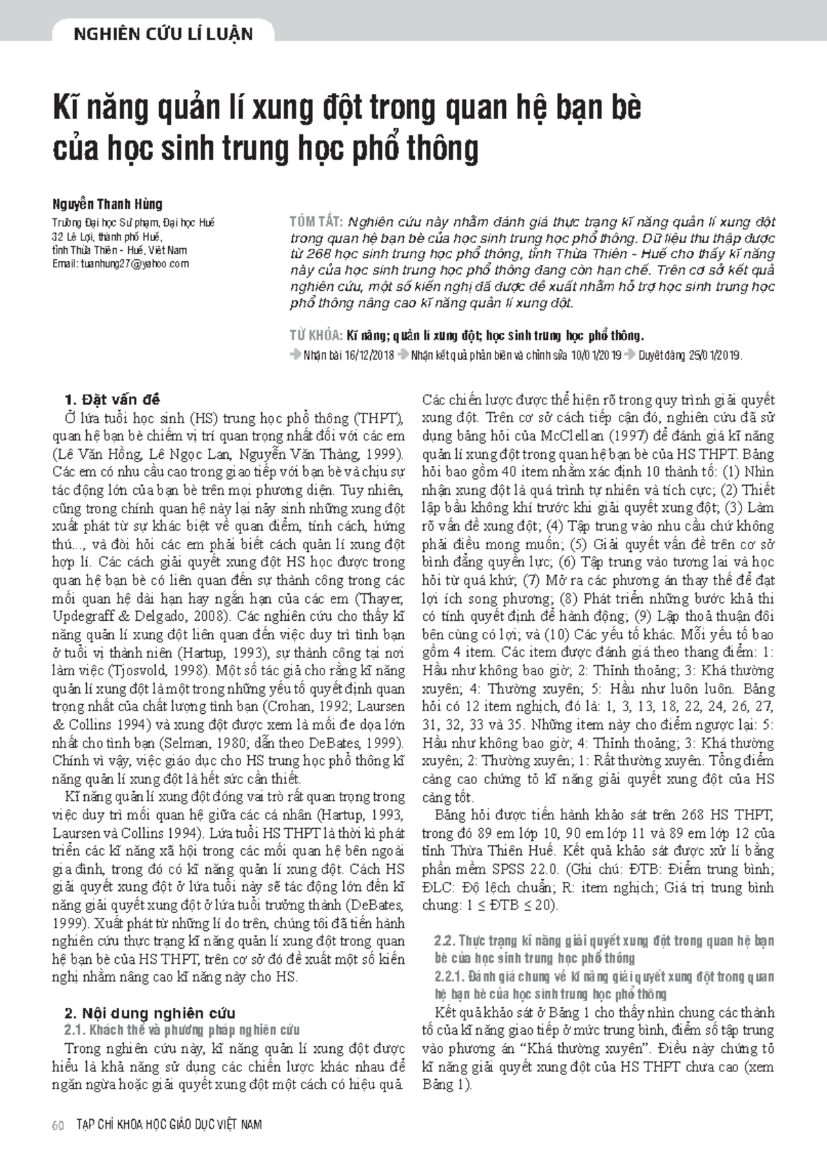 Quan li xung dot hs thpt - Kỹ năng quản lý xung đột trong học sinh THPT ...