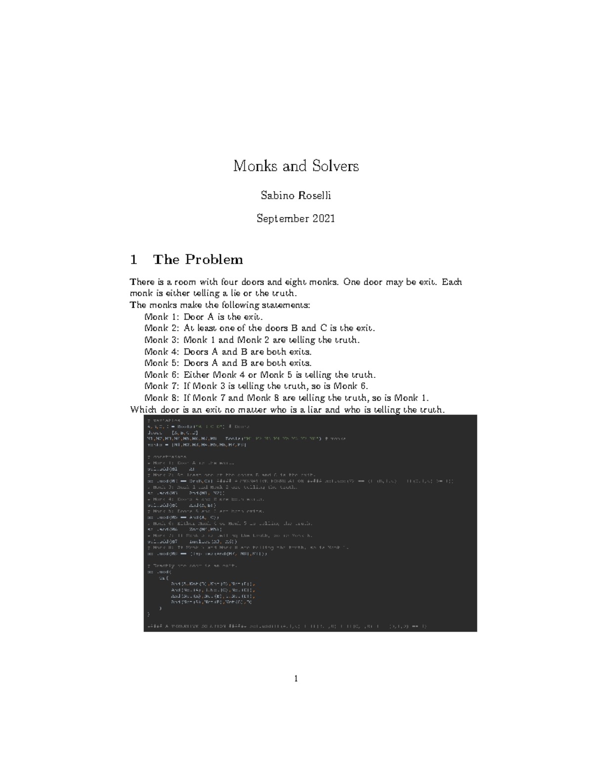 Monks and Solvers - SMT modelling - Monks and Solvers Sabino Roselli ...