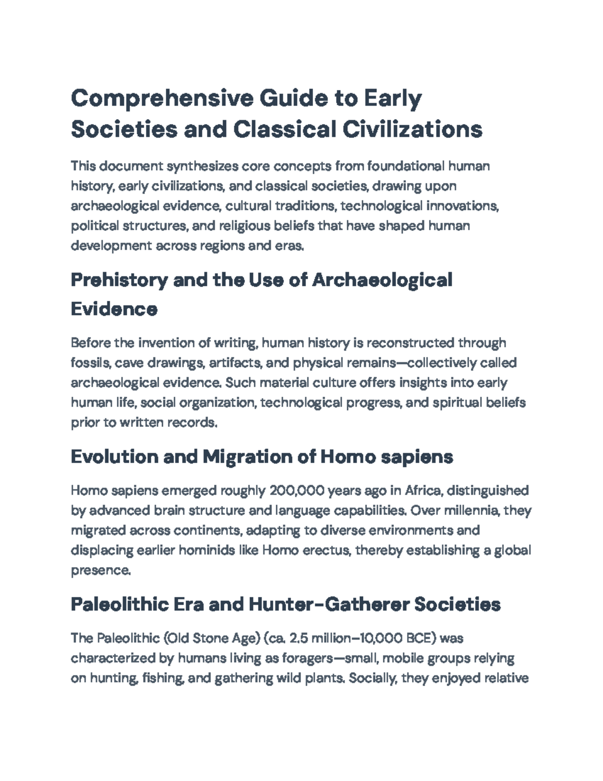 Comprehensive Overview of Early Civilizations and Societal Development ...
