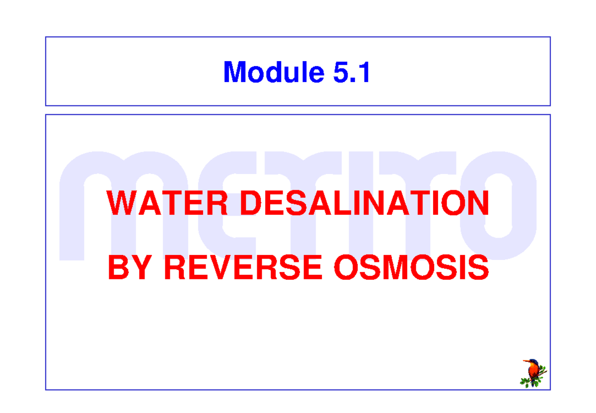 Reverse Osmosis Process Overview in Water Desalination (Module 5) - Studocu
