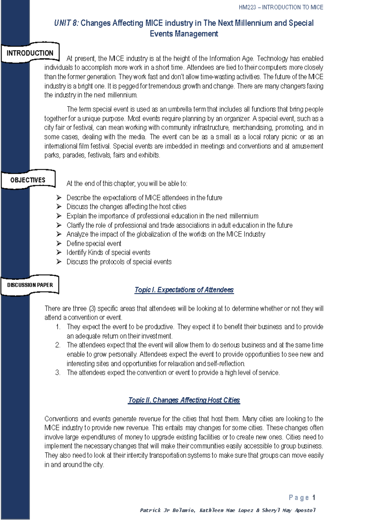 Module 8 - MICE Industry & Special Events: Lecture Notes Overview - Studocu