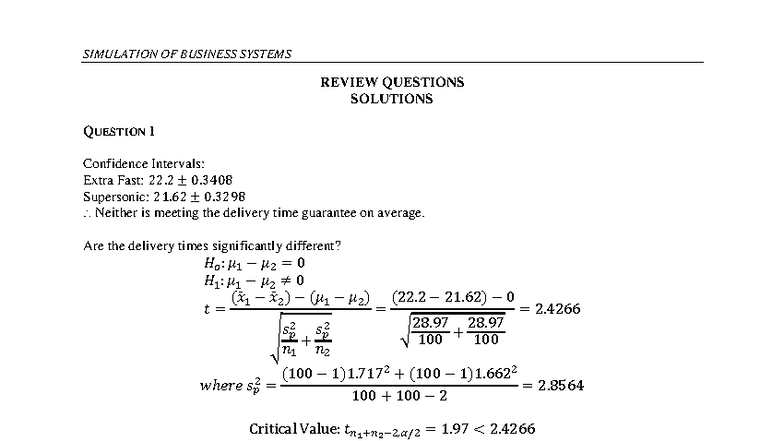 Practice Questions Exam Solutions for SIMULATION OF BUSINESS SYSTEMS ...