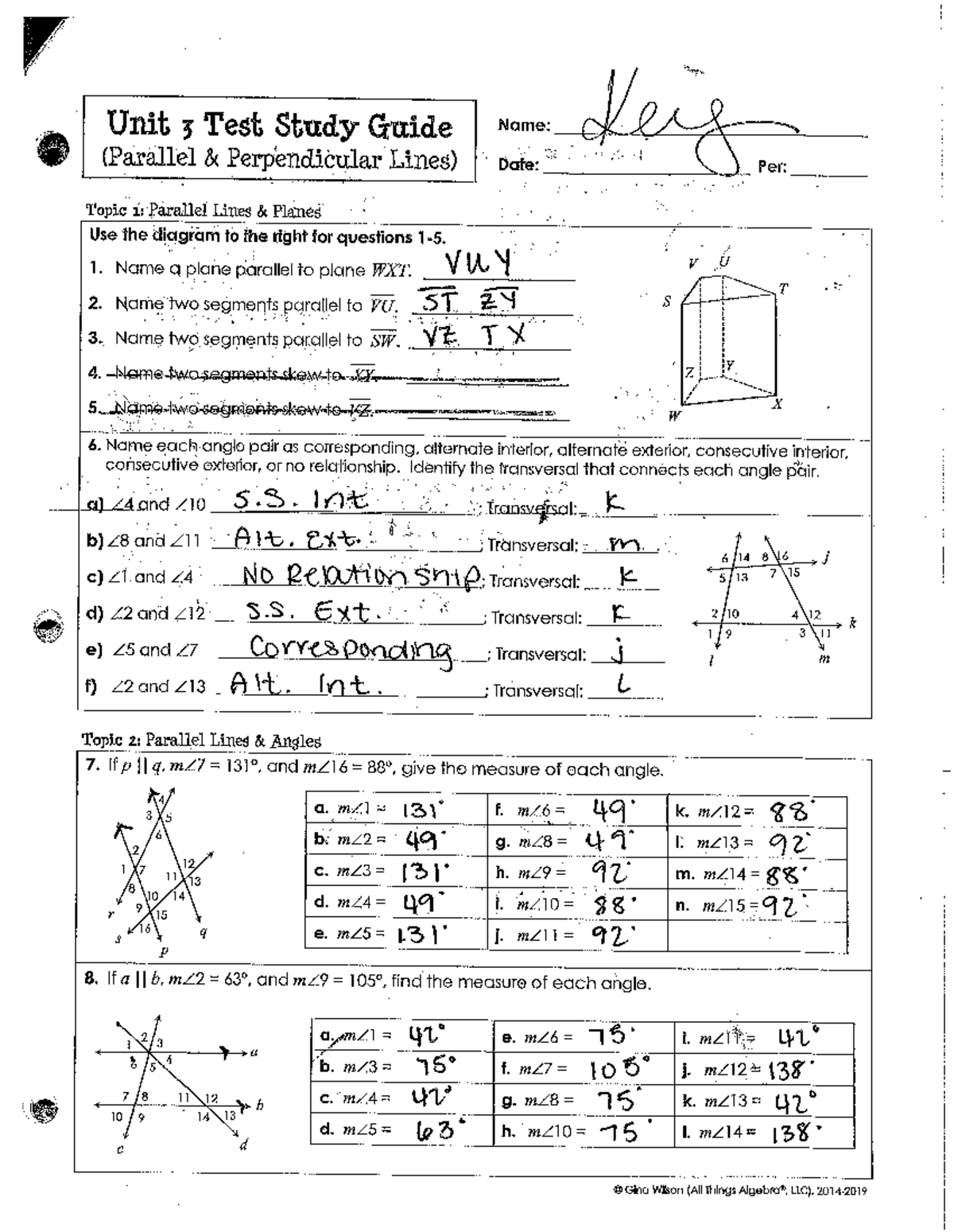 Unit 3 Study Guide: Parallel and Perpendicular Lines - NTM - Studocu