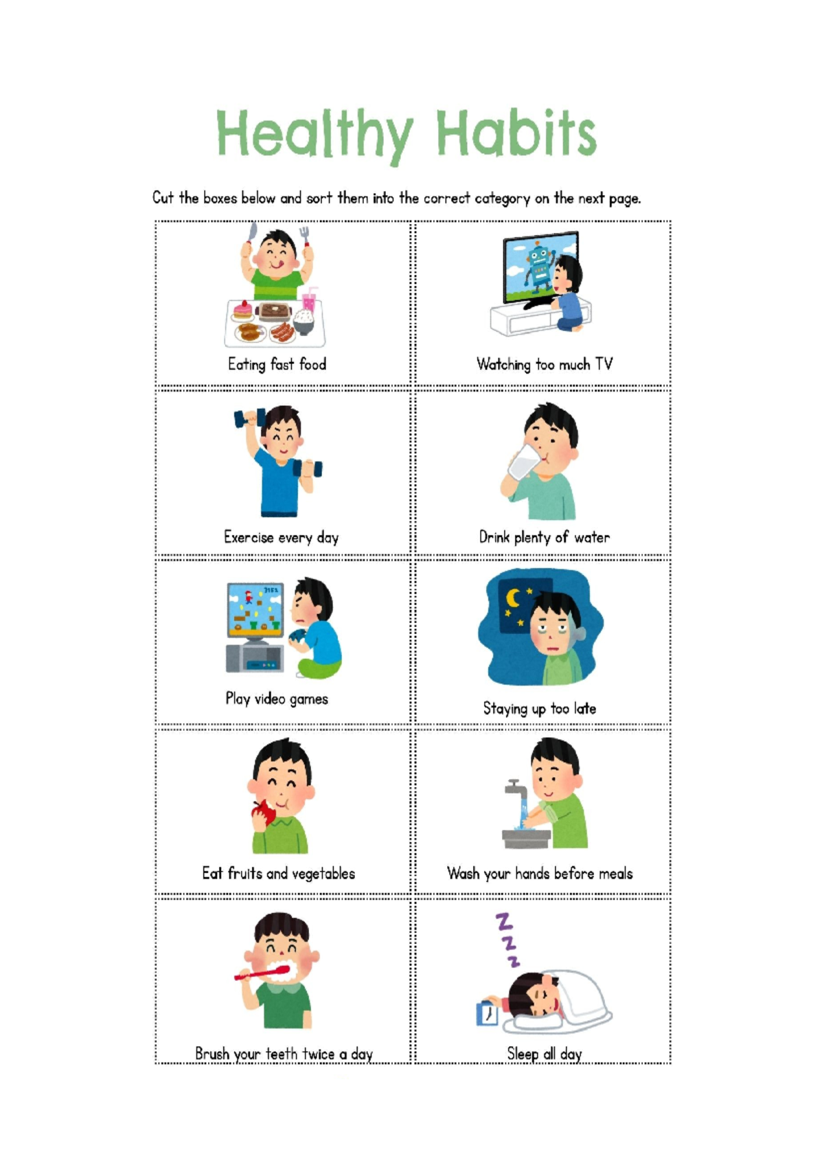 Healthy Habits Sorting Activity - TESL 3152 - Studocu