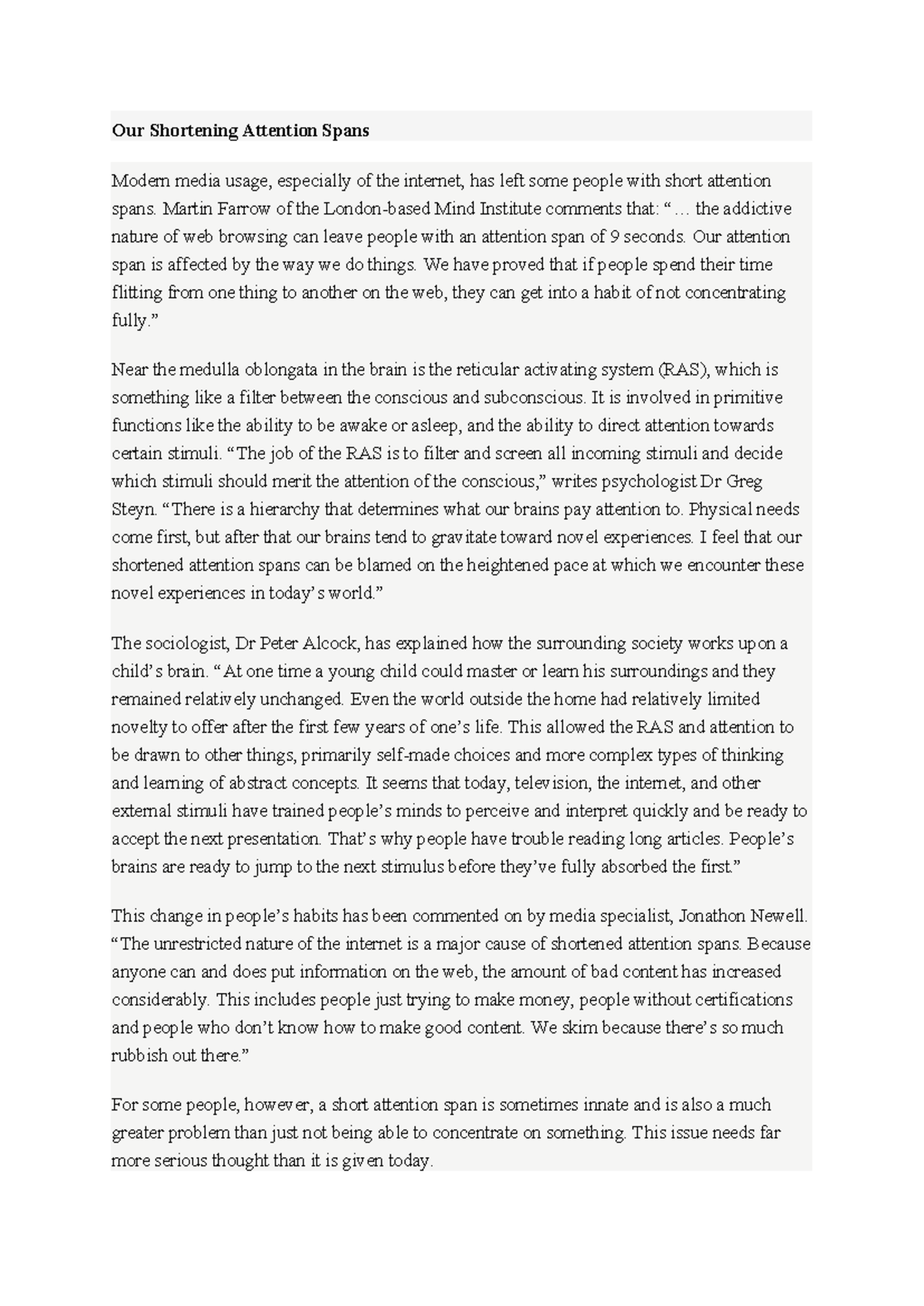The Impact of Modern Media on Attention Spans - Homework-Reading-311 ...