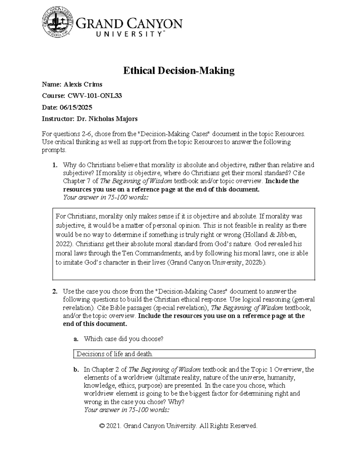Ethical Decision Making in Christianity: A Study Guide (GCU) - Studocu