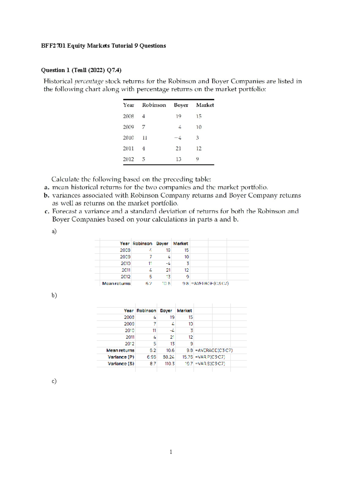 BFF2701 S1 2025 Equity Markets Tutorial 9 Questions & Solutions - Studocu