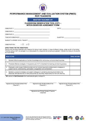 Annex C-7 COT Observation Notes Form - PERFORMANCE MANAGEMENT AND ...