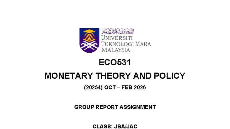 Group Assignment - Cover PAGE SEM 20254 - ECO MONETARY THEORY AND ...