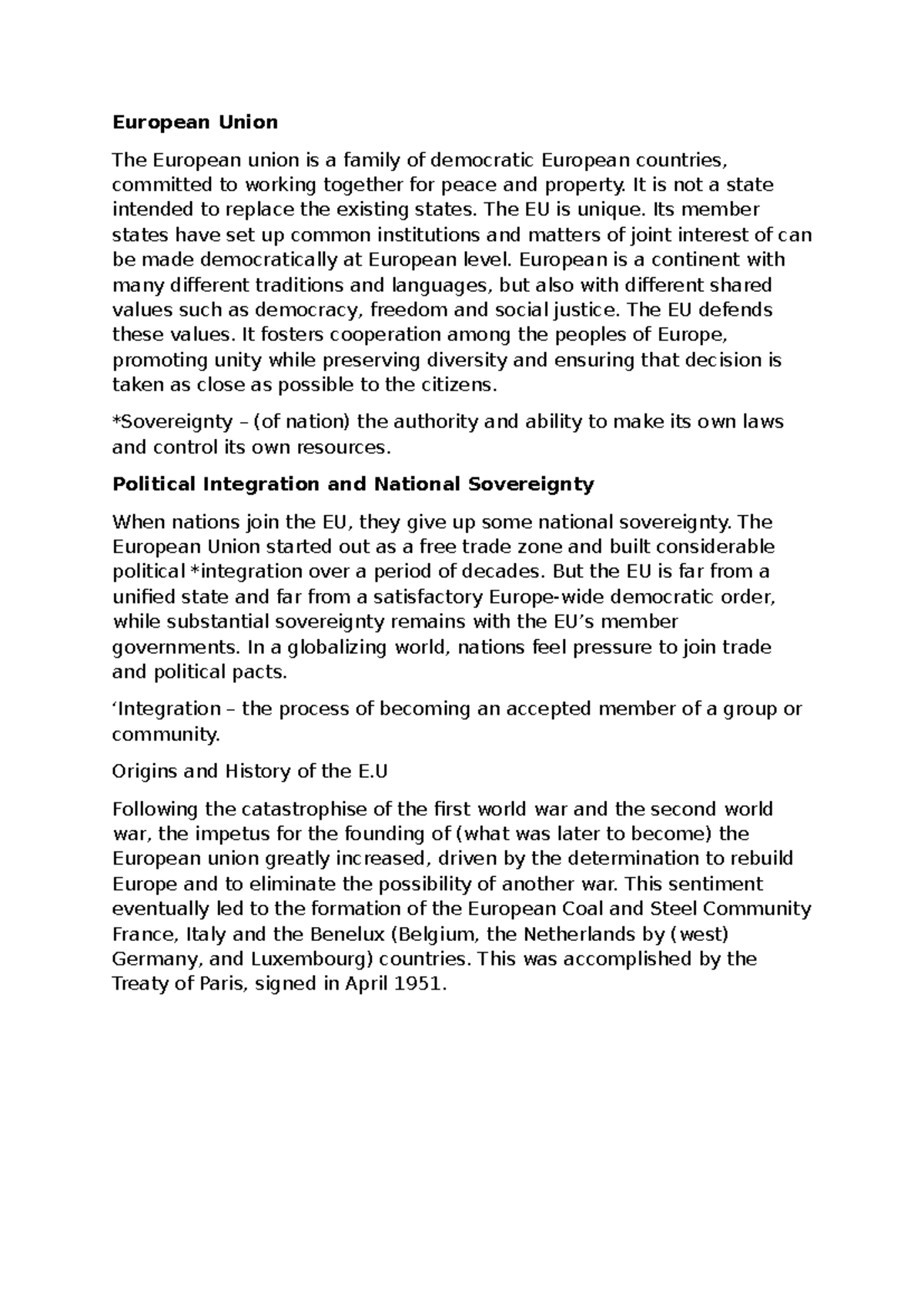 European Union: Key Notes on History, Integration, and Sovereignty ...