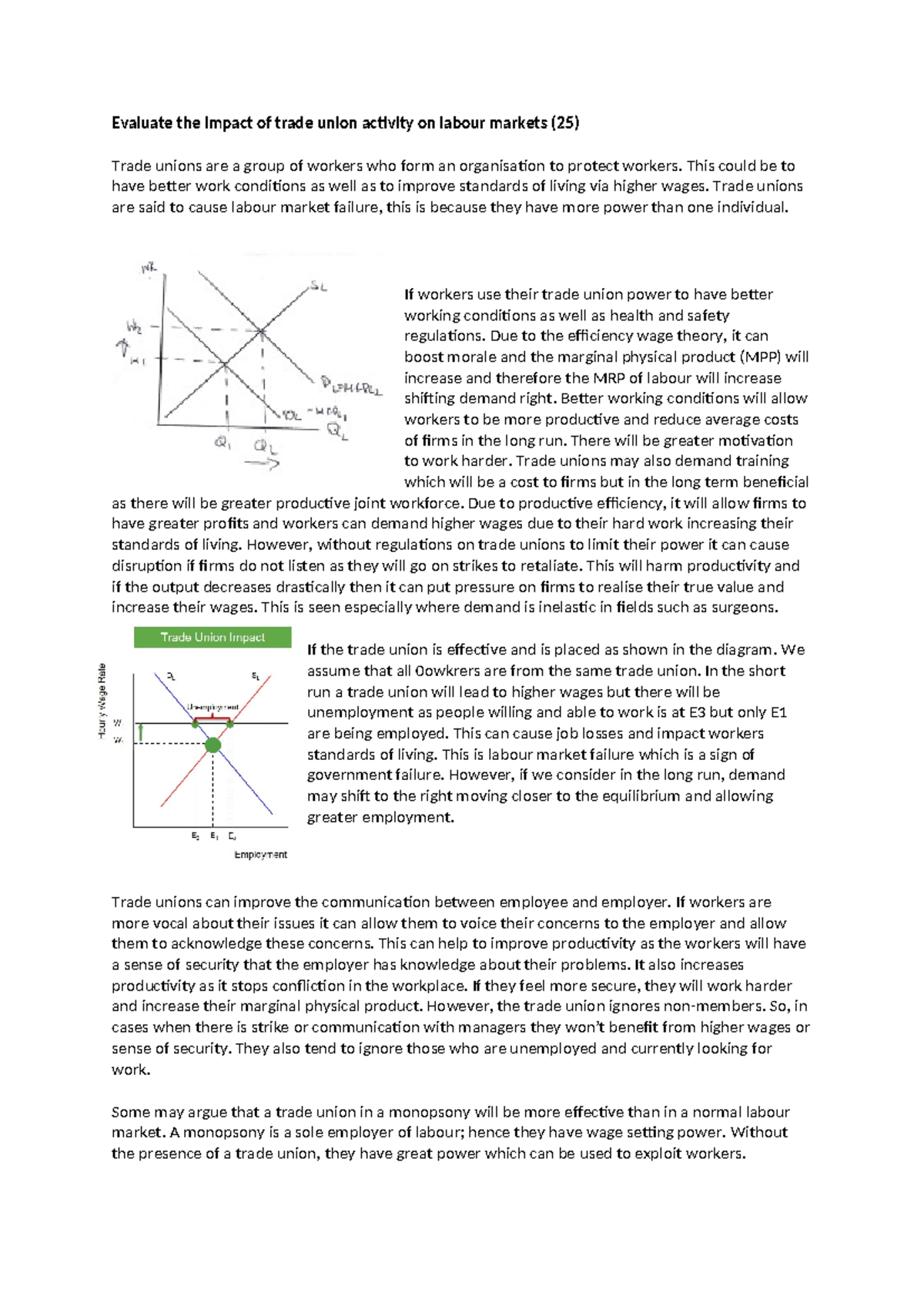 Impact of Trade Union Activities on Labour Markets: An Evaluation - Studocu