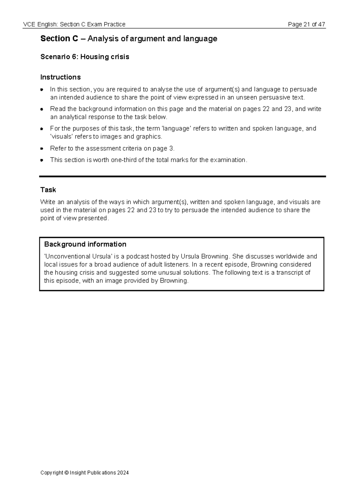 VCE English: Section C Exam Practice - Housing Crisis Analysis - Studocu