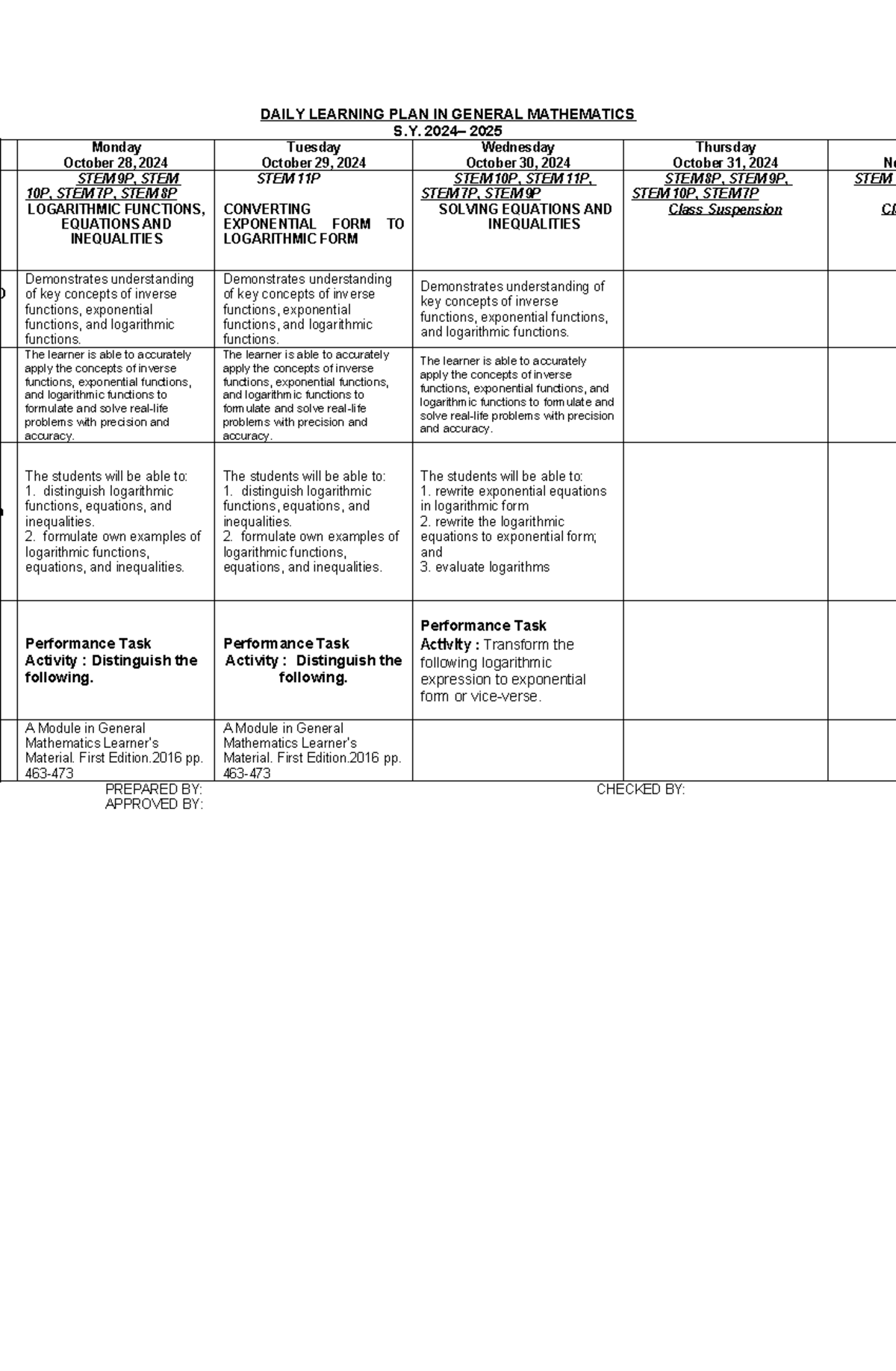 GENERAL MATH LP - S. 2024– 2025 Monday October 28 , 2024 Tuesday ...