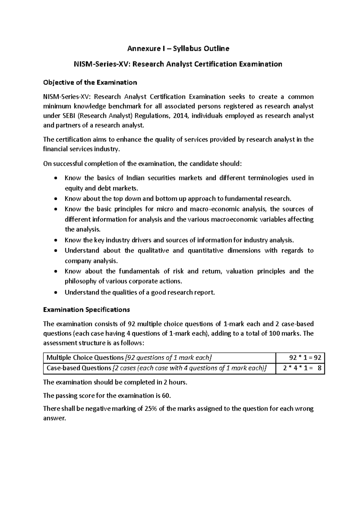 Research Analyst Certification Exam Syllabus Outline - Studocu