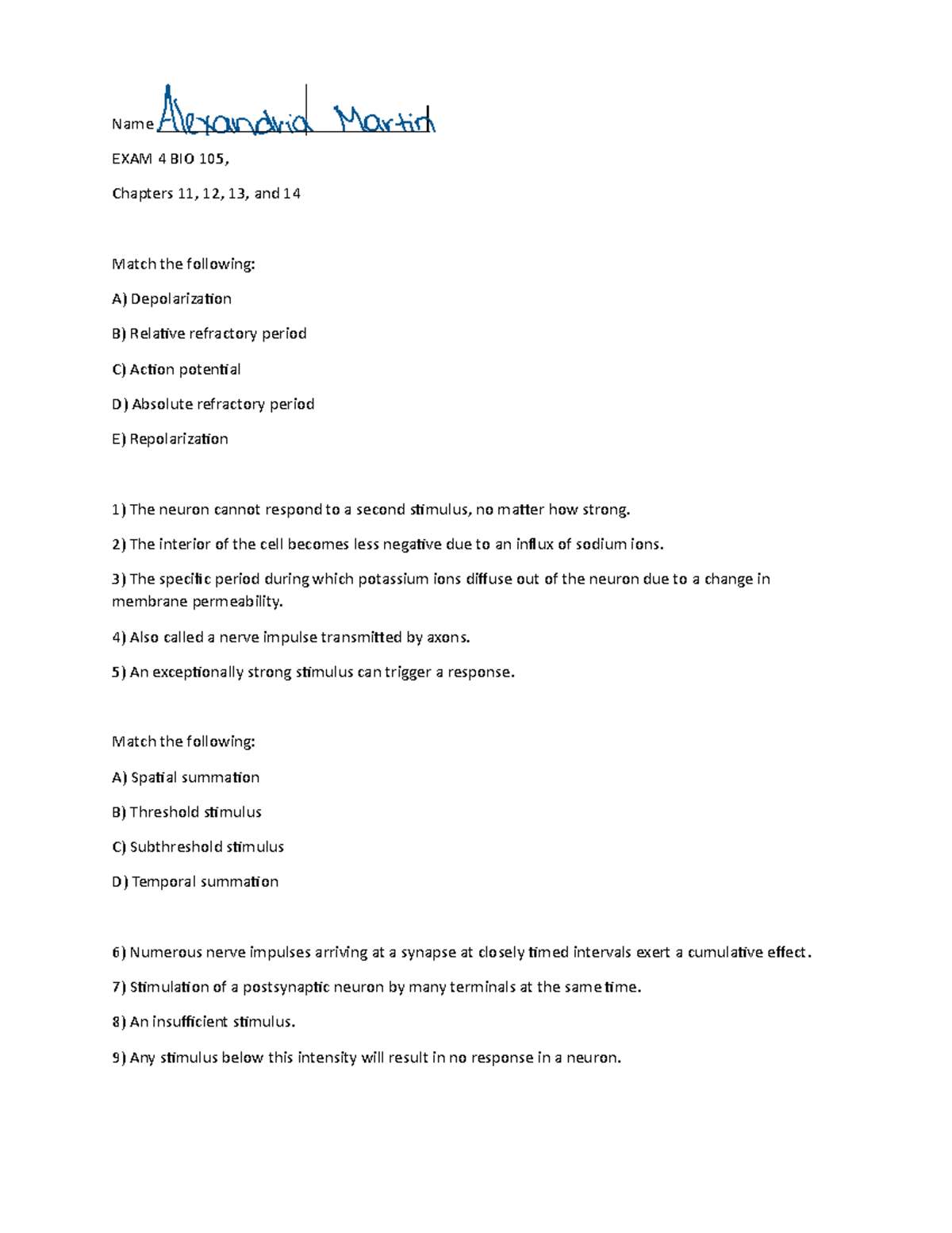 Exam 4 - Comprehensive Review for BIO 105: Chapters 11-14 with Answers ...