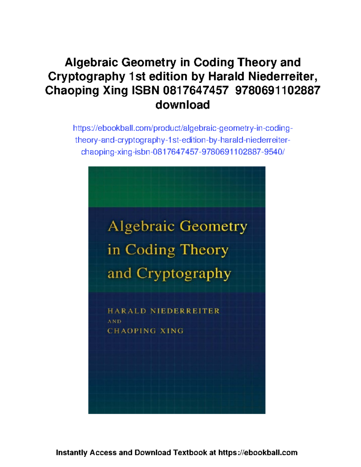 Algebraic Geometry in Coding Theory and Cryptography: A Comprehensive ...