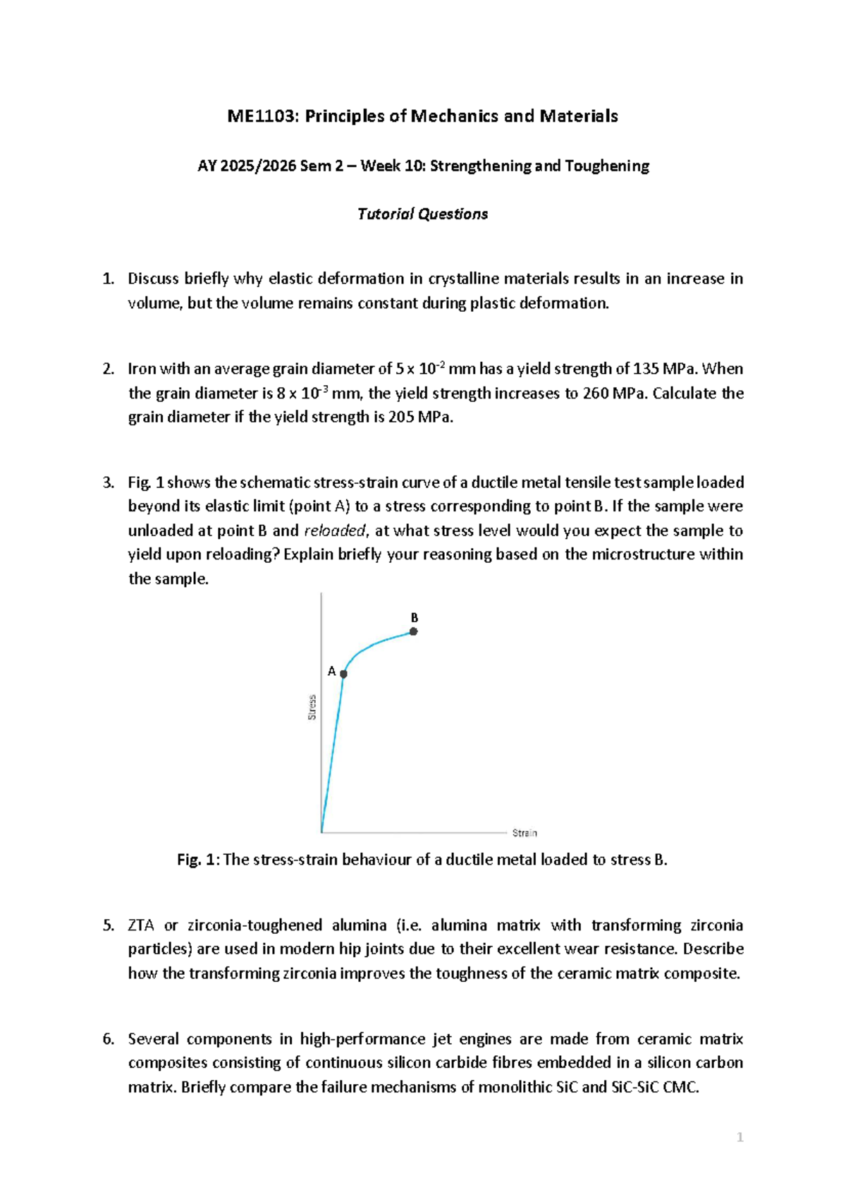 ME1103: Week 10 Tutorial on Mechanics & Materials Strengthening - Studocu