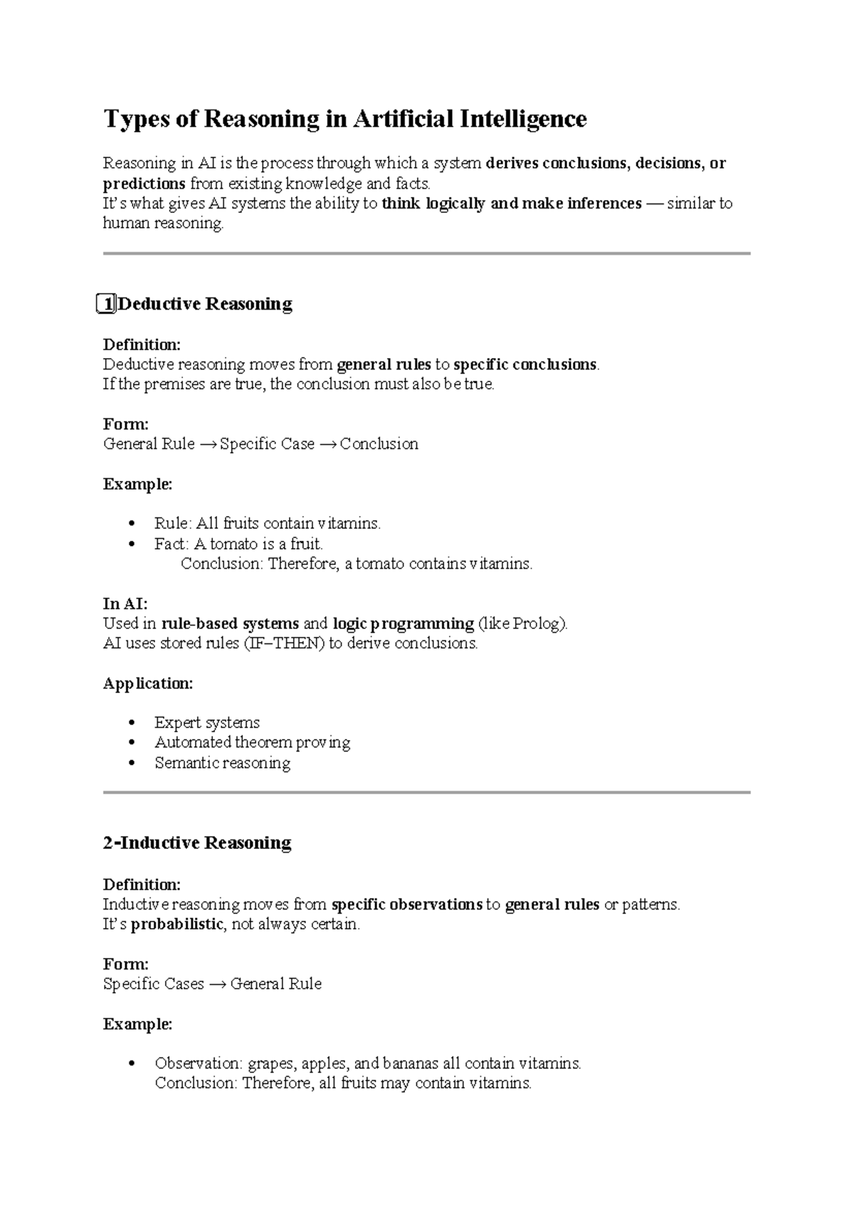 Reasoning in AI: Types and Applications - Lecture Notes - Studocu