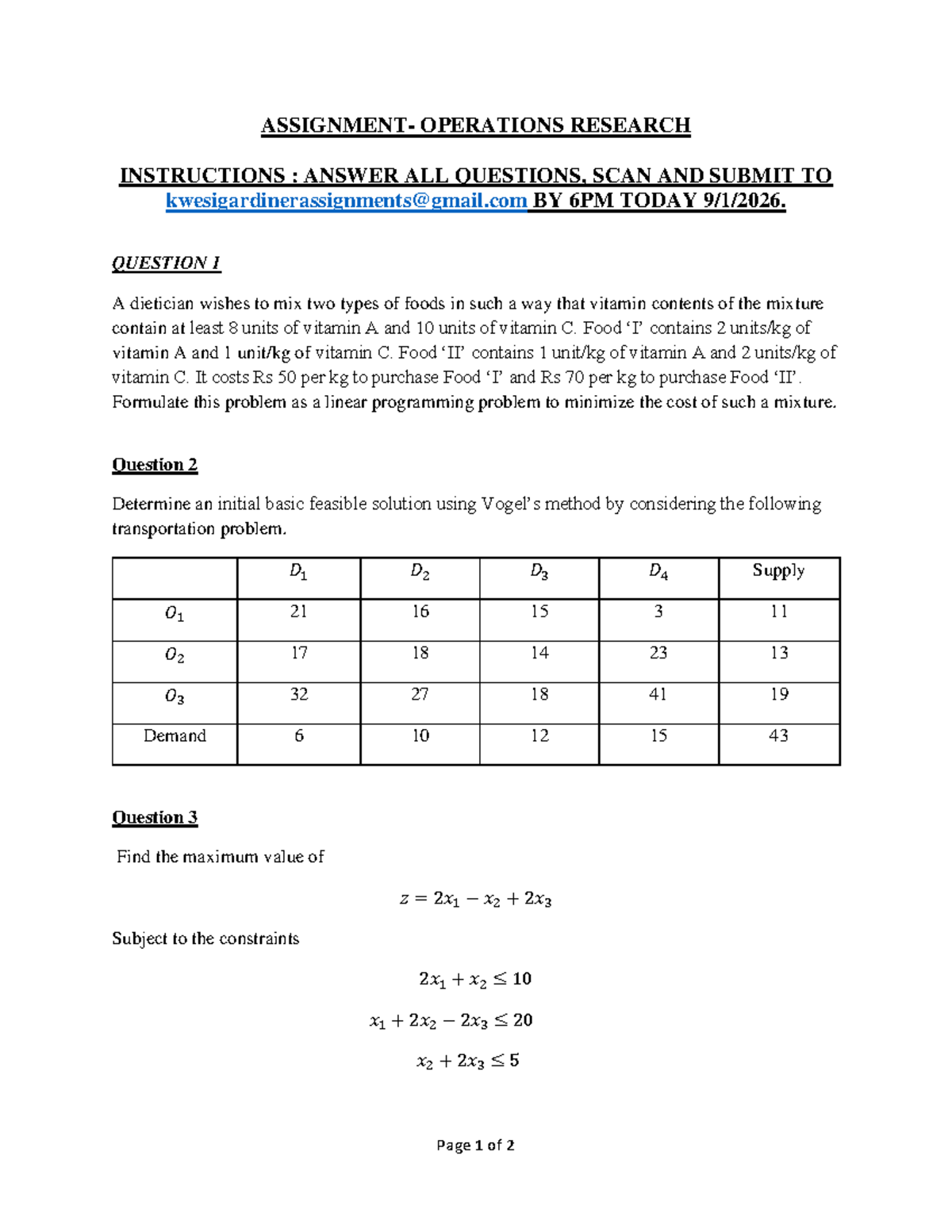 Operations Research Assignment: Linear Programming & Transportation ...