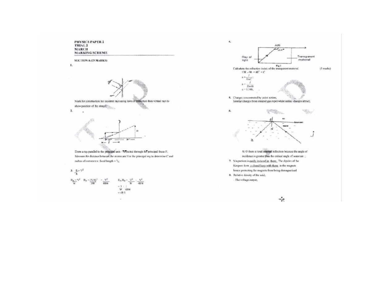 PHYSICS FORM 4 PP2 TRIAL MARCH MARKING SCHEME - Studocu